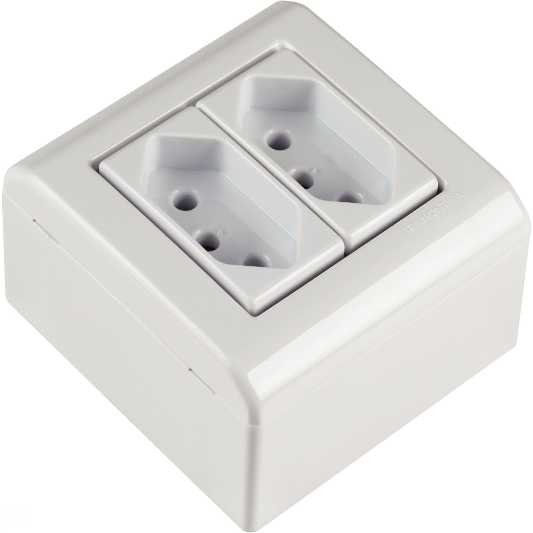 Caixa Sobrepor 2 Tomadas 2P+T 10A 250V Tramontina LizFlex Branca - 57304012